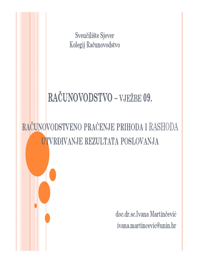 RAČUNOVODSTVO - Vježbe 09., Evidentiranje Prihoda I Rashoda | PDF