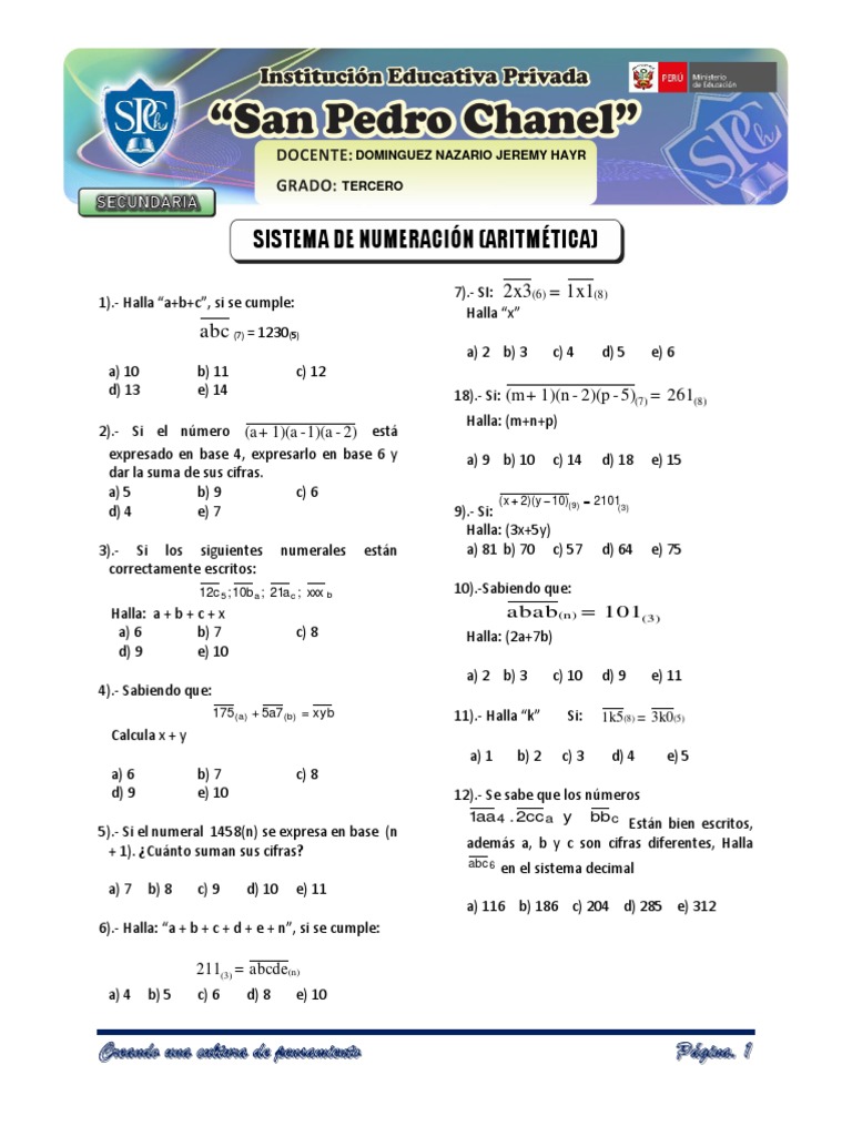 Sistema de numeración (aritmética): Problemas resueltos sobre expresión ...