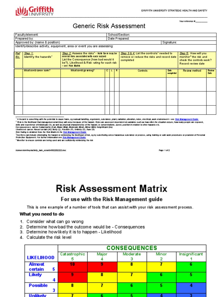 Generic Risk Assessment Form | PDF | Risk | Hazards