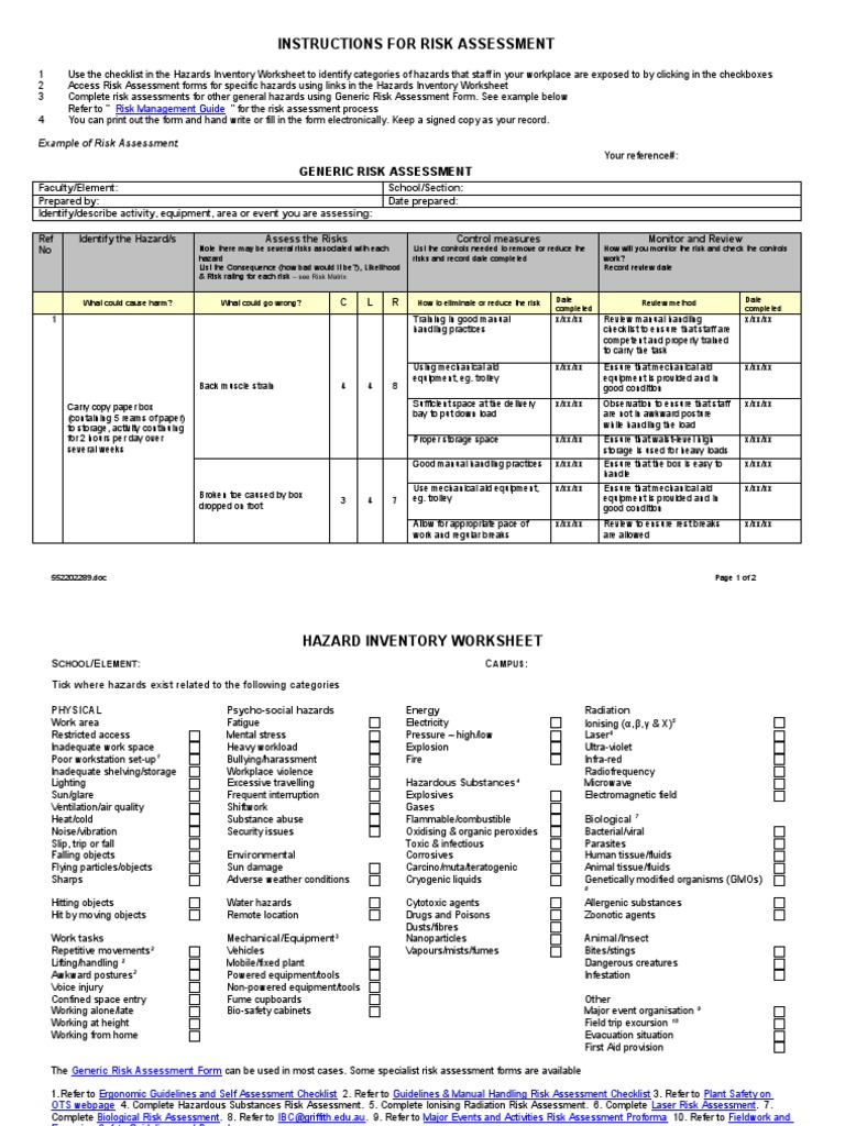 Generic Risk Assessment Instructions | PDF | Risk | Risk Assessment