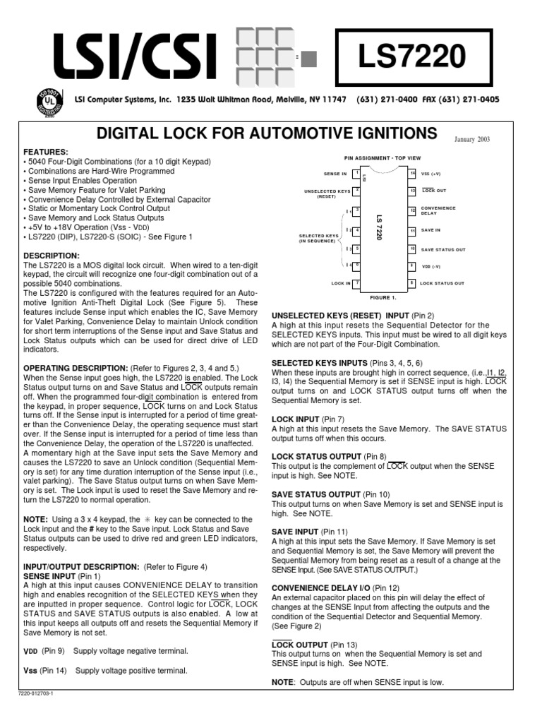 LS7220 (Digital Lock For Automotive Ignitions) | PDF | Relay | Capacitor