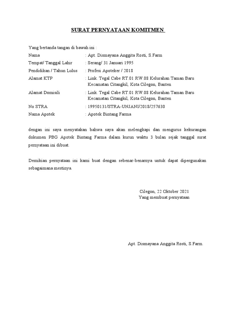 Surat Pernyataan Komitmen | PDF