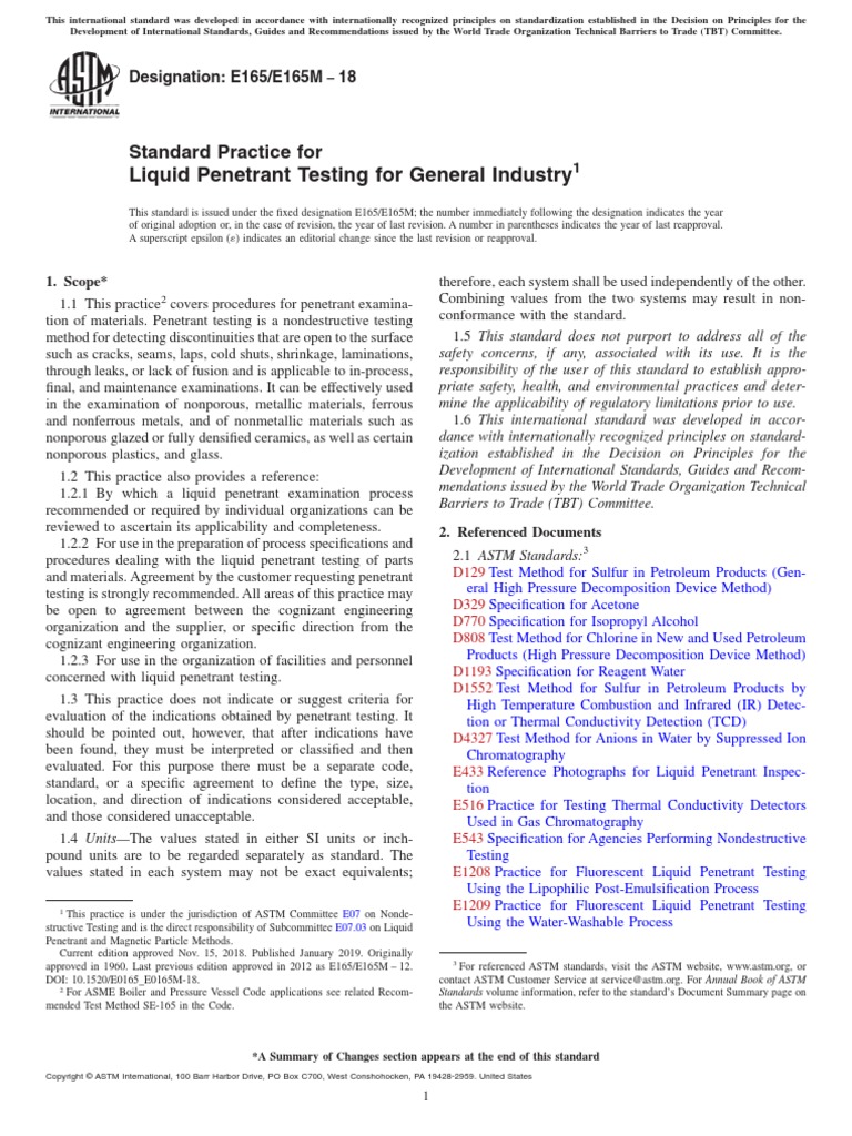 Astm E165 E165m 18 PDF | PDF | Nondestructive Testing | Emulsion
