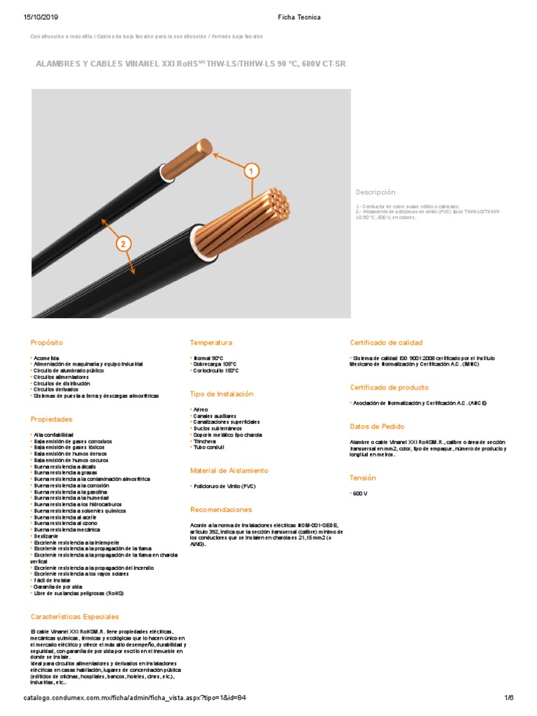 Ficha Tecnica Condumex | PDF | Resistencia Eléctrica y Conductancia ...