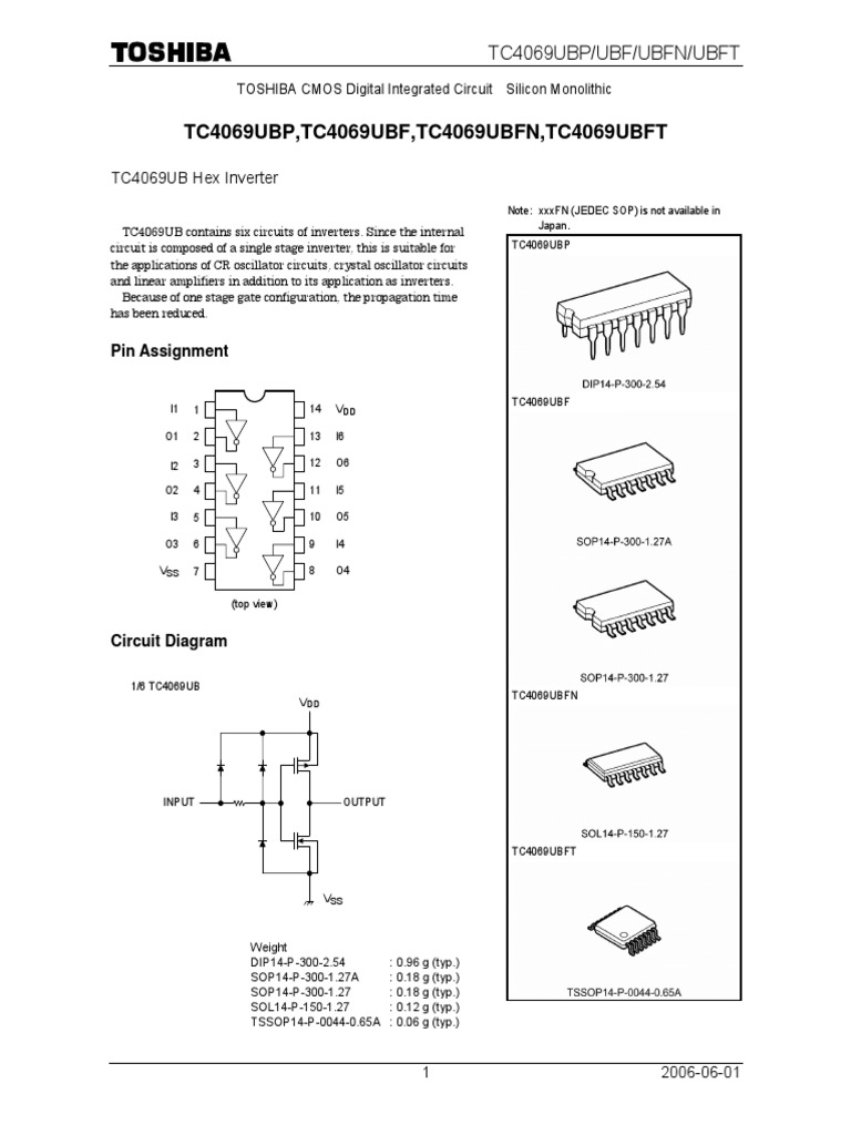 TC4069UBP, TC4069UBF, TC4069UBFN, TC4069UBFT: TC4069UB Hex Inverter ...