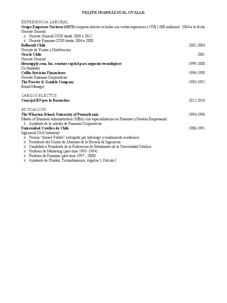 CV Felipe Irarrazaval | PDF