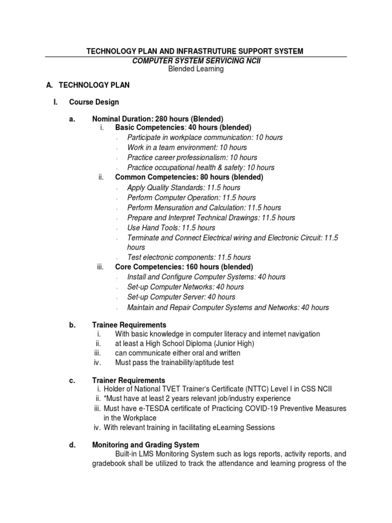 Technology Plan and Infrastruture Support System - Css - Ncii | PDF | Educational Technology ...