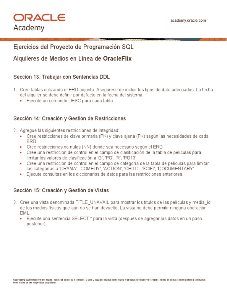 OracleFlix SQL Project Exercise Esp | PDF | SQL | Software