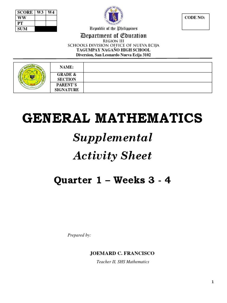 General Math Activity Sheet: Rational Functions | PDF | Function ...