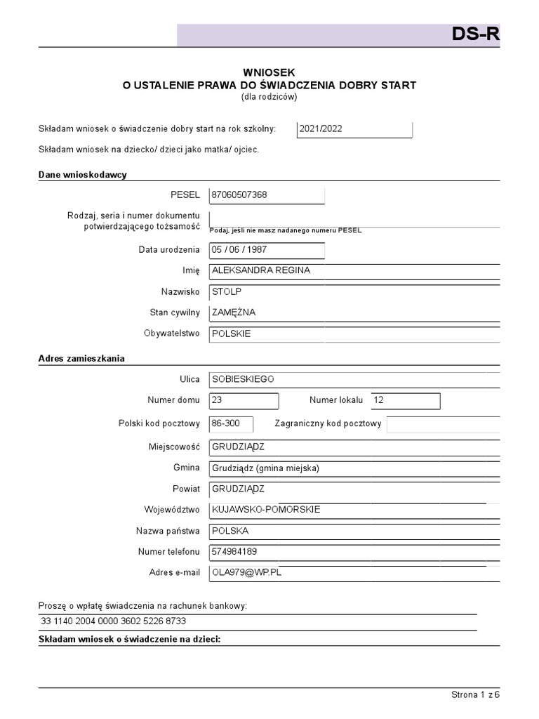 Wniosek Dobry Start | PDF