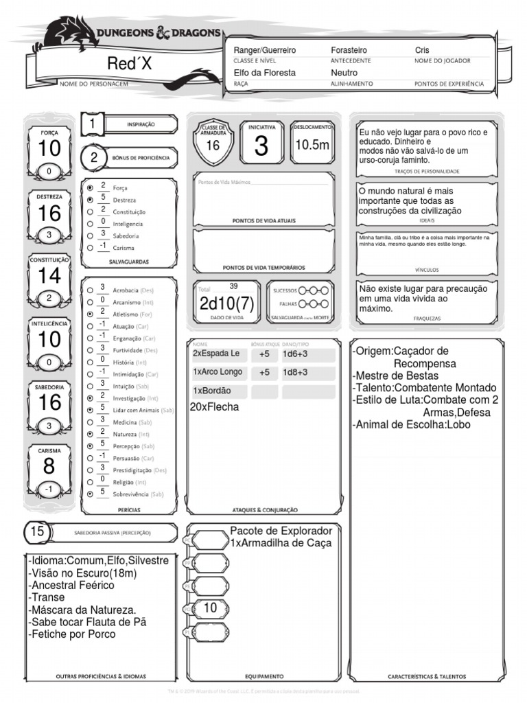 Ficha Oficial D&D 5E Editável | PDF
