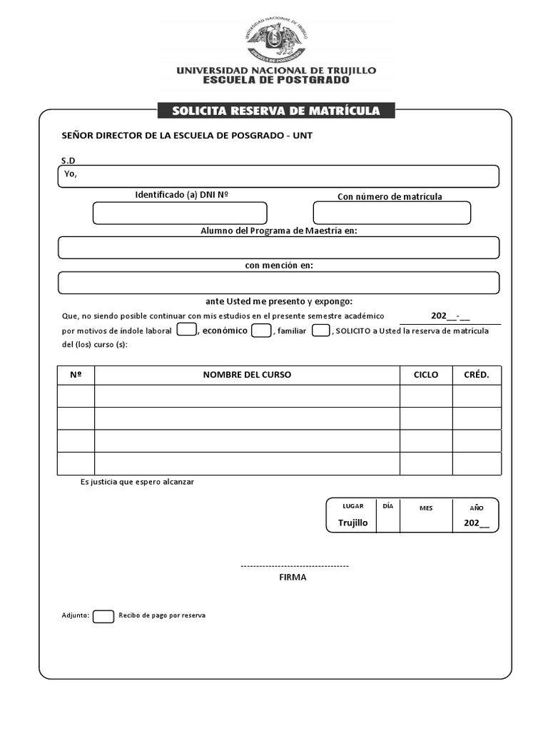Formato - Reserva de Matrícula | PDF
