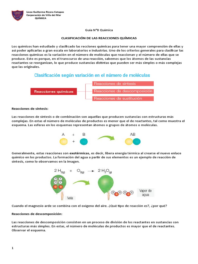 Guía N°8 Tipos de RX Químicas | PDF | Reacciones químicas | Química