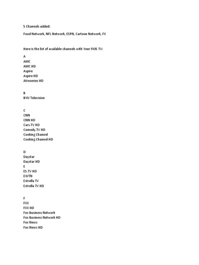 YOUR FIOS TV Channel Lineup | PDF | Fox Broadcasting Company | Country ...