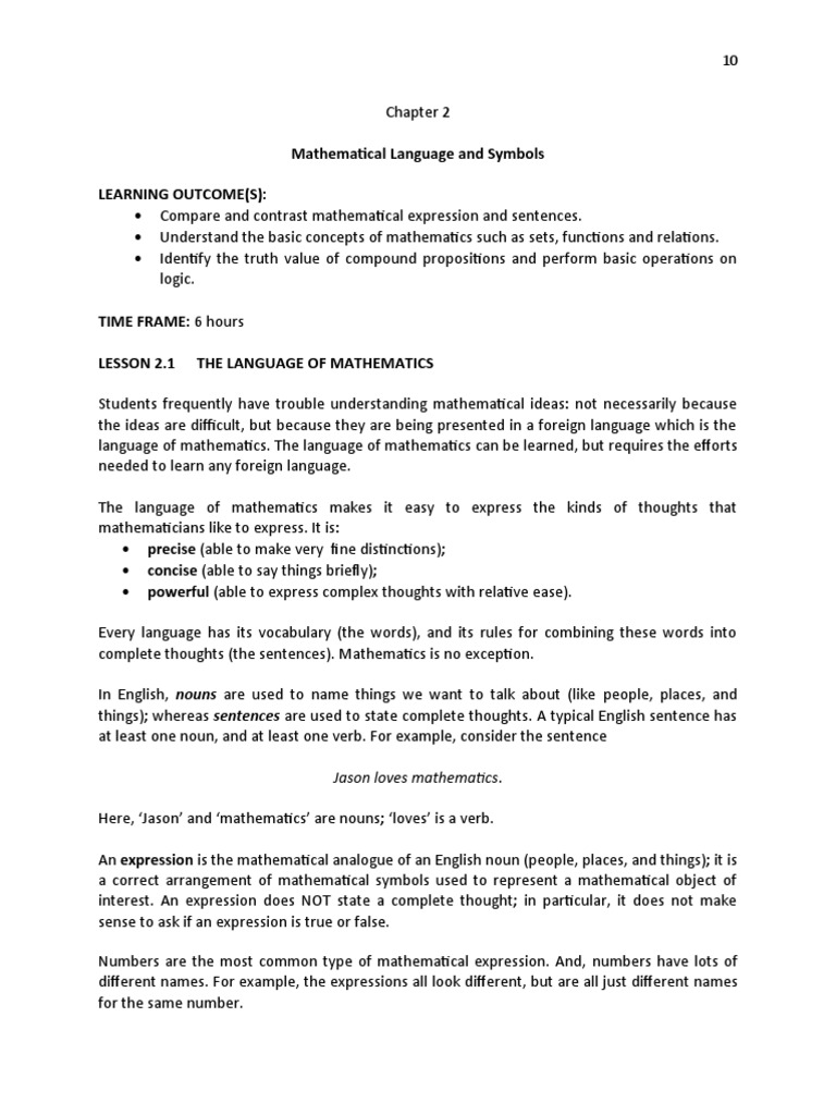Mathematical Language and Symbols Learning Outcome (S) :: Jason Loves ...