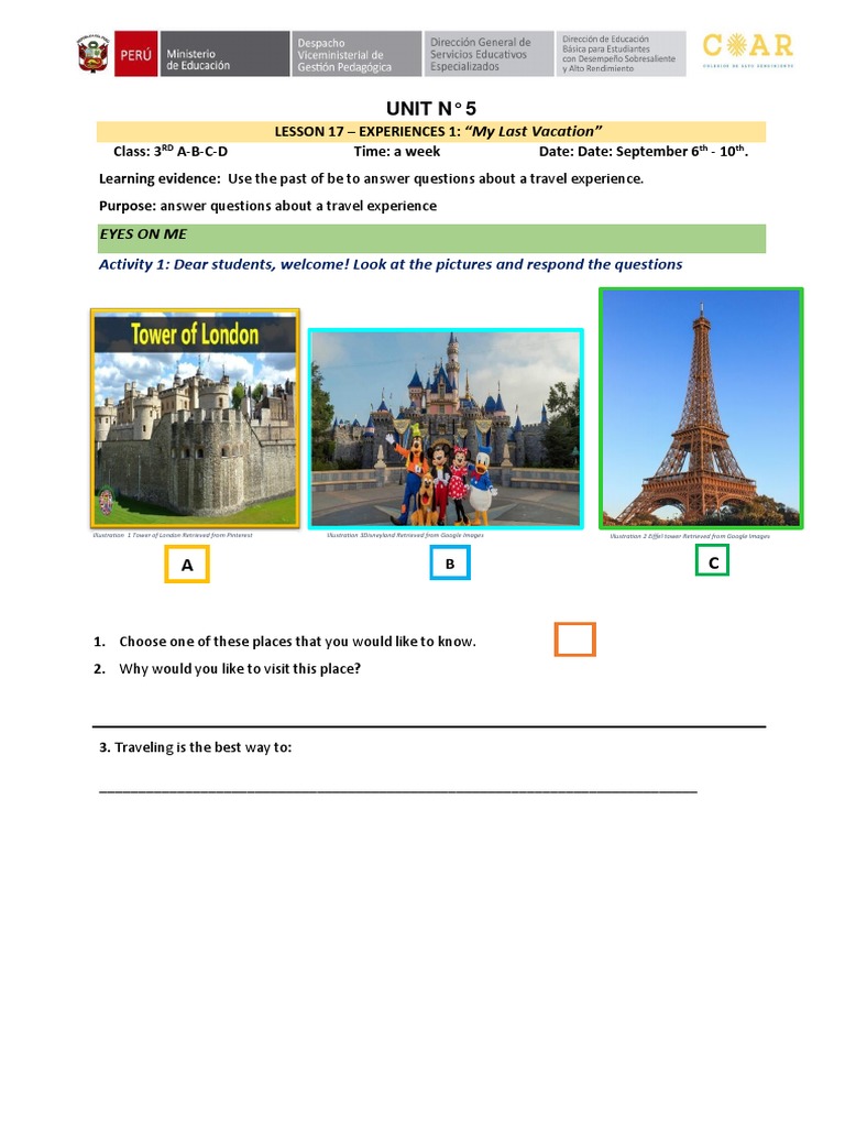 Unit #5: "My Last Vacation" | PDF | Language Arts & Discipline