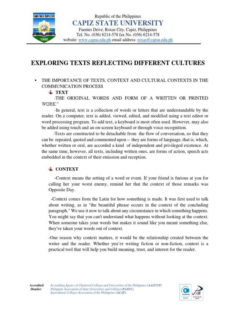 Capiz State University: Exploring Texts Reflecting Different Cultures ...