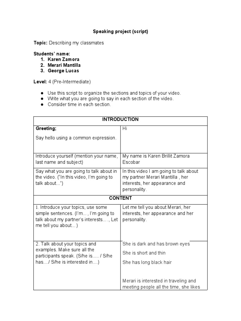 Speaking Project INGLES | PDF