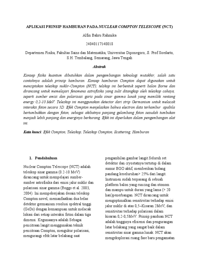 Aplikasi Prinsip Hamburan Pada Nuclear Compton Telescope (NCT) | PDF ...