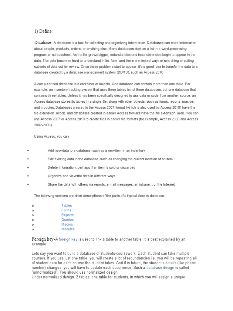 Database Definition and Overview | PDF | Databases | Relational Database