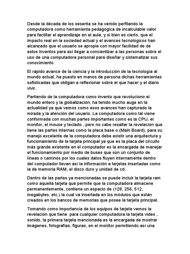 Ensayo de Computadora y Sus Partes | PDF | Hardware de la computadora ...