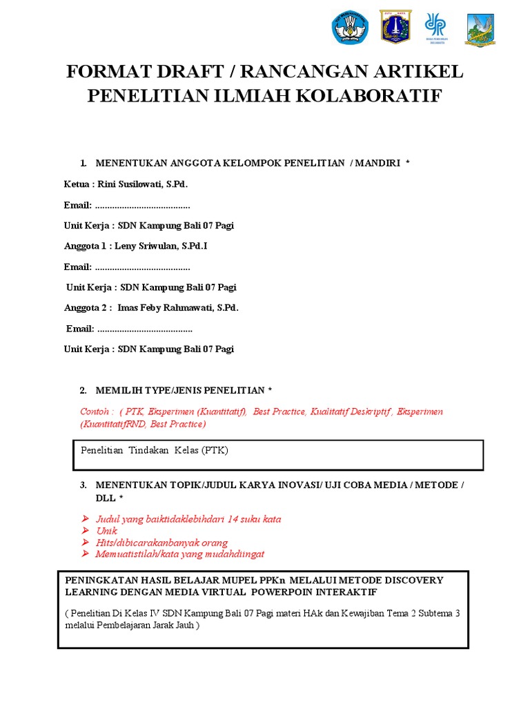 Format Draft Rancangan Artikel Untuk Peserta | PDF