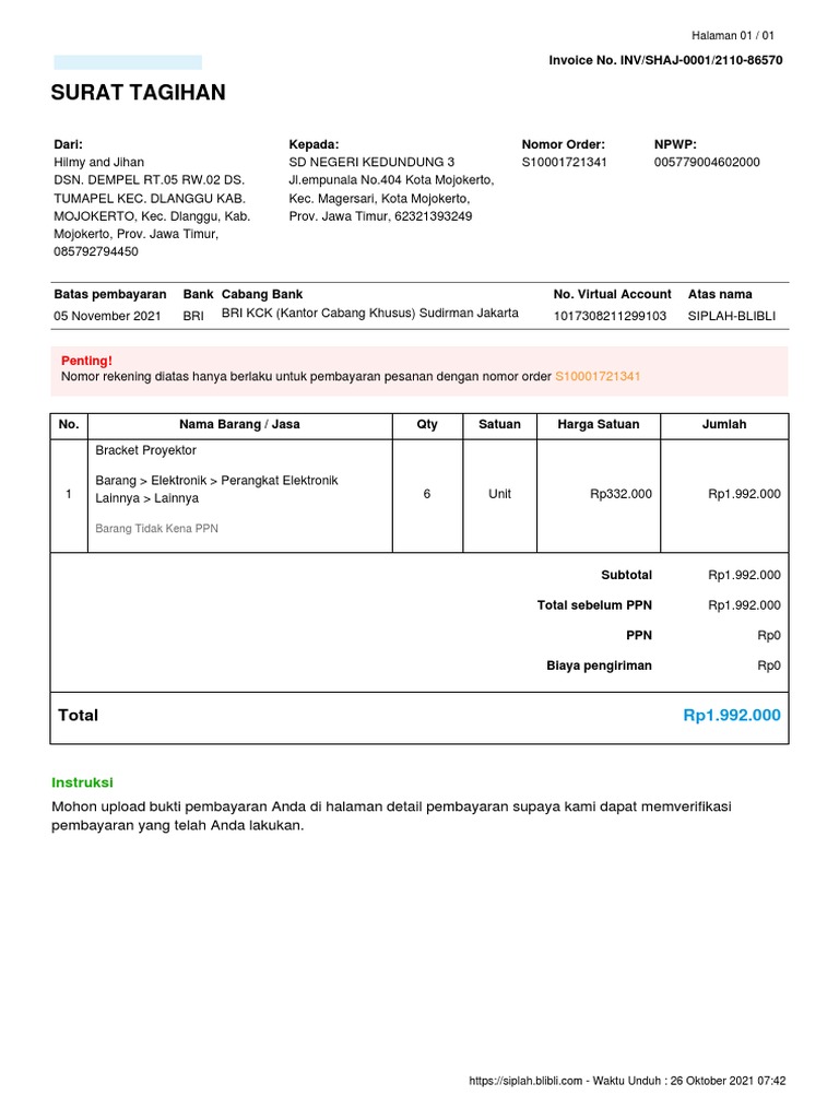 Surat Tagihan Invoice Elektronik | PDF