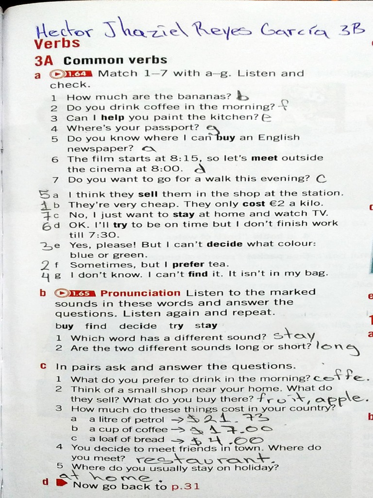 3A. Common Verbs. | PDF