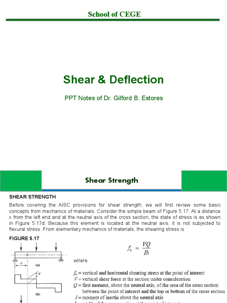 CEGE PPT Notes Shear & Deflection | PDF | Beam (Structure) | Bending