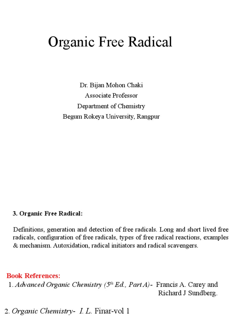Free Radicals | PDF | Electron Paramagnetic Resonance | Radical (Chemistry)
