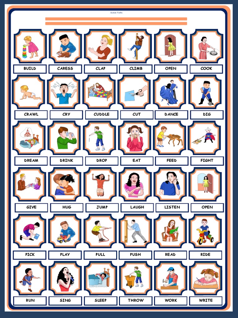 Cook Open Caress Build Climb Clap: Action Verbs | PDF | Poetry | Young ...