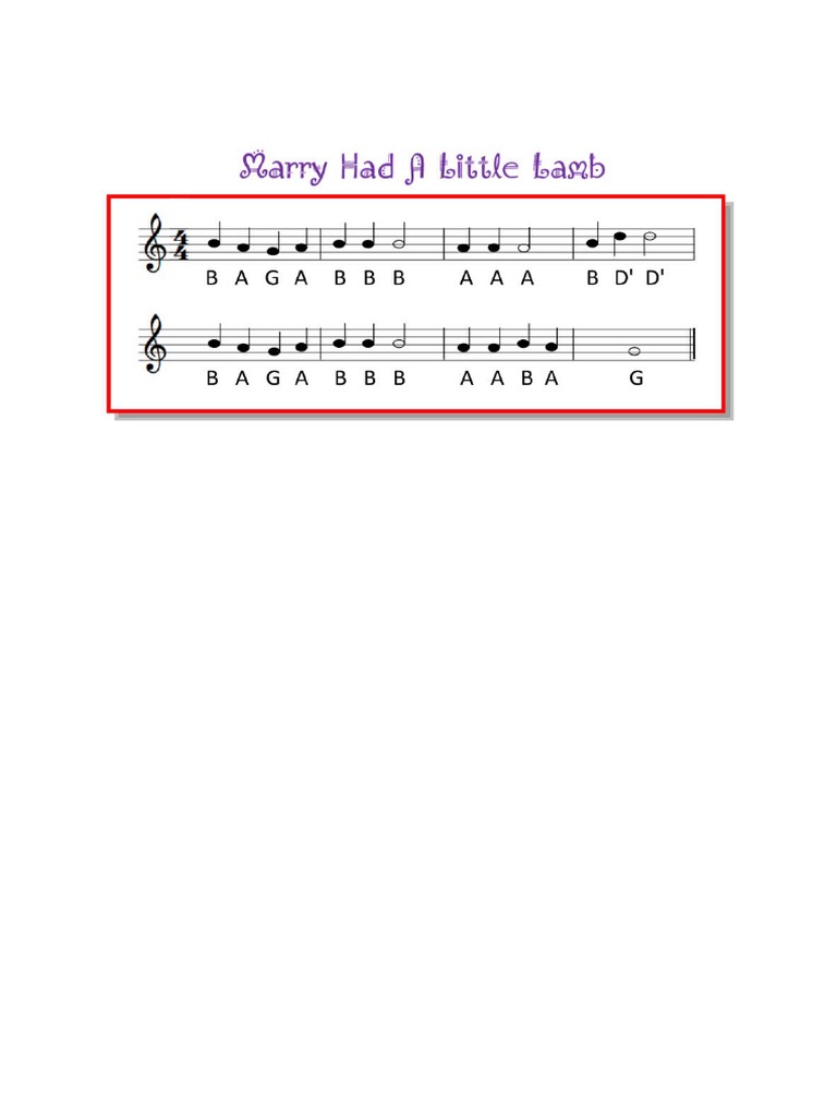 Mary Had A Little Lamb B A G Recorder Notes | PDF