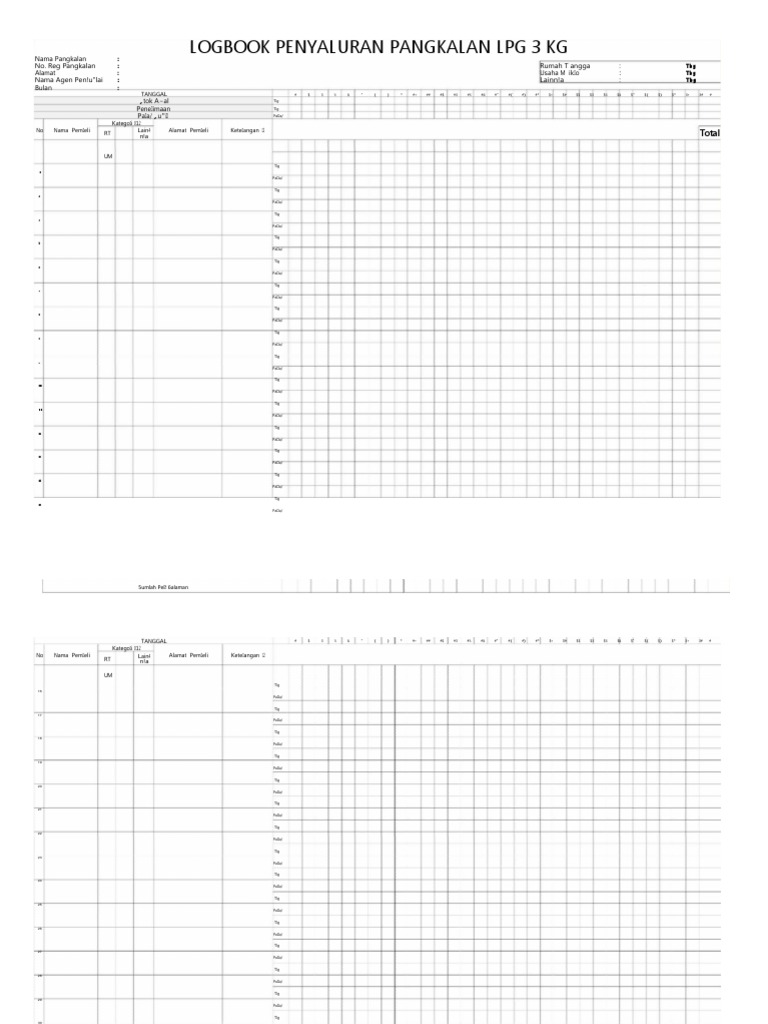 Format Log Book Pangkalan LPG 3 KG 1 | PDF