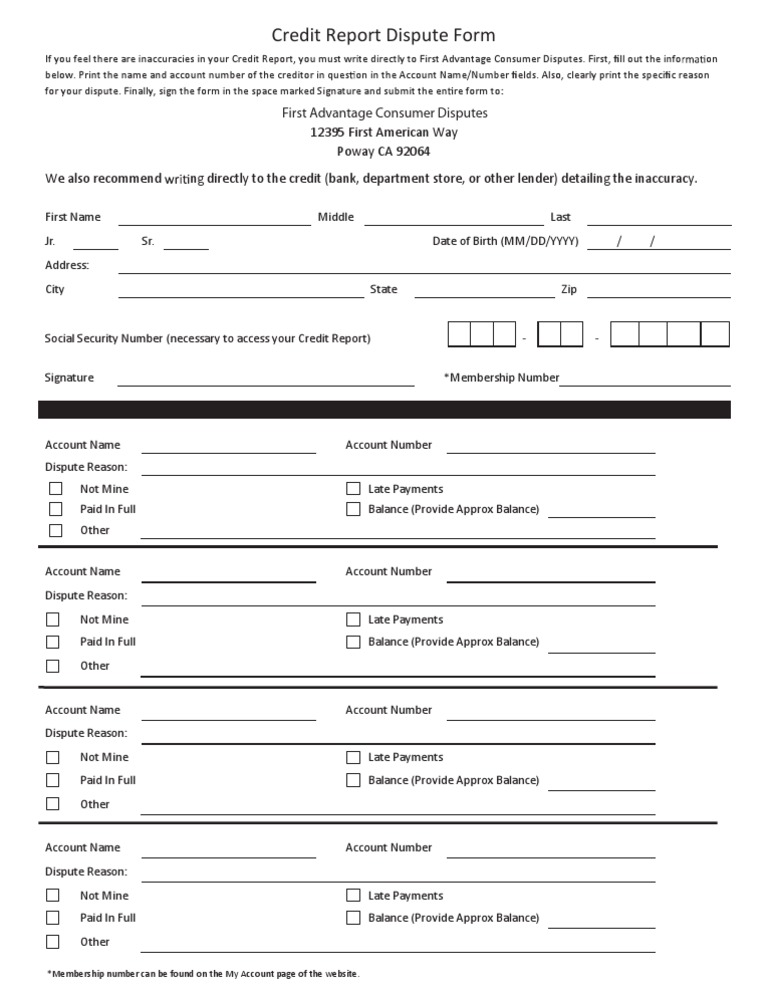 Credit Report Dispute Form | Credit History | Credit