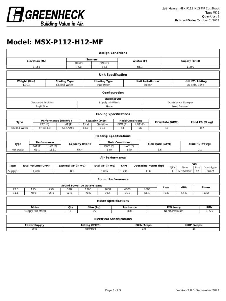 Model: MSX-P112-H12-MF: Page 1 of 3 Version 3.0.0, September 2021 | PDF ...