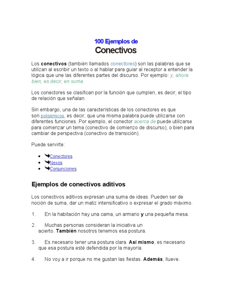 100 Ejemplos de Conectivos | PDF