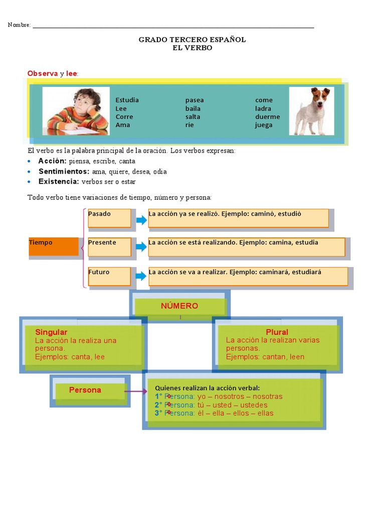 Español Grado Tercero El Verbo | PDF | Verbo | Conjugación gramatical