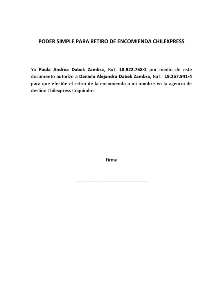 Poder Simple para Retiro de Encomienda Chilexpress | PDF | Derecho