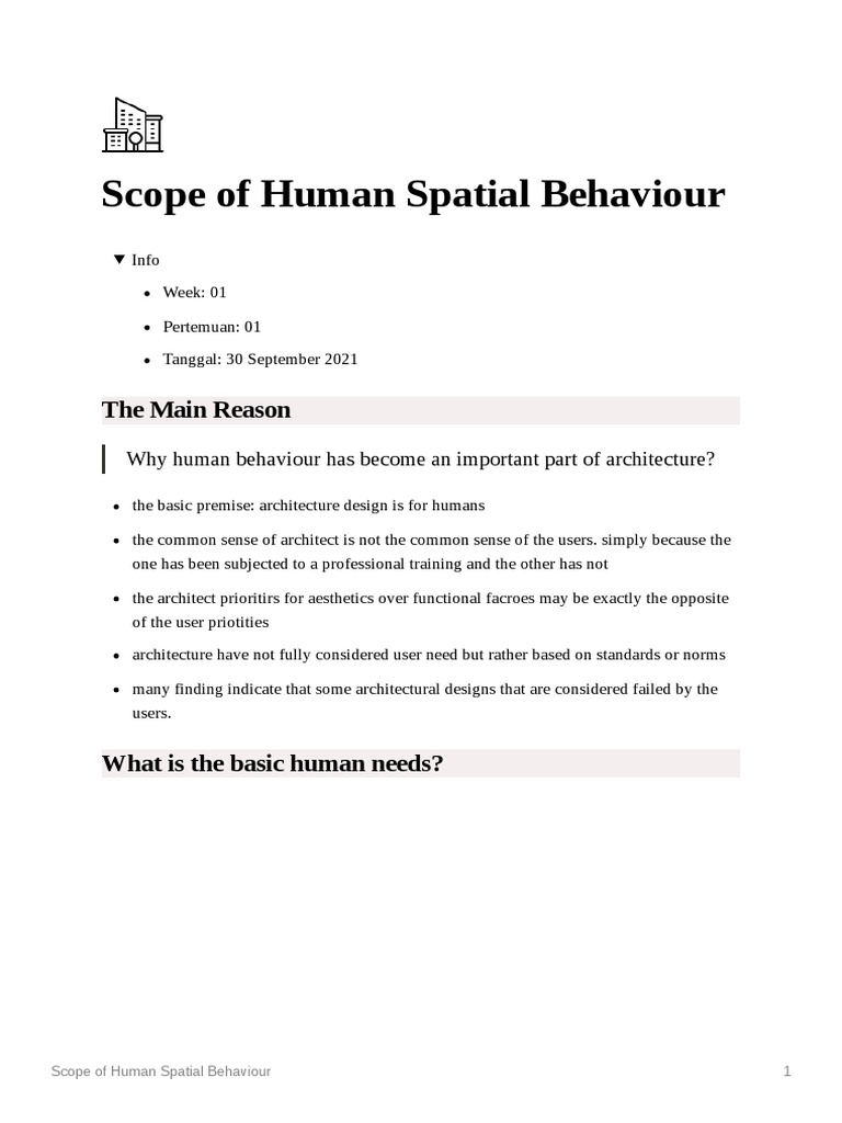 Scope of Human Spatial Behaviour: The Main Reason | PDF | Cognition ...