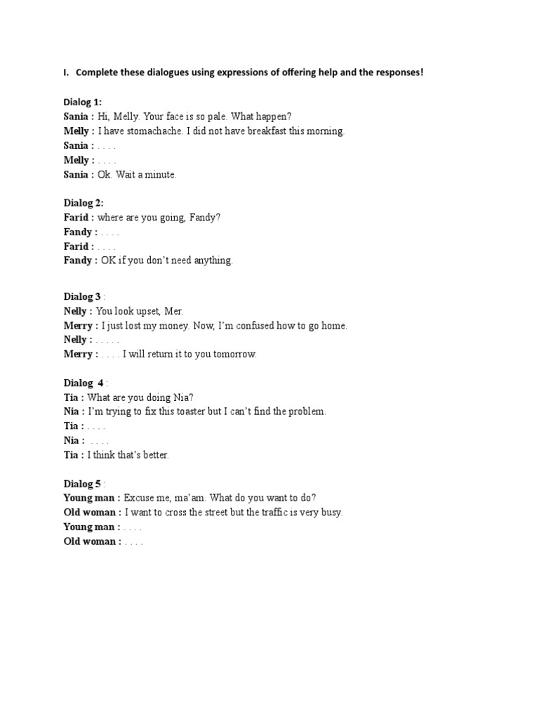 Offering Help: Dialogue Practice | PDF