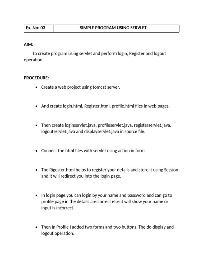 Ex. No: 03 Simple Program Using Servlet | Download Free PDF | Software ...