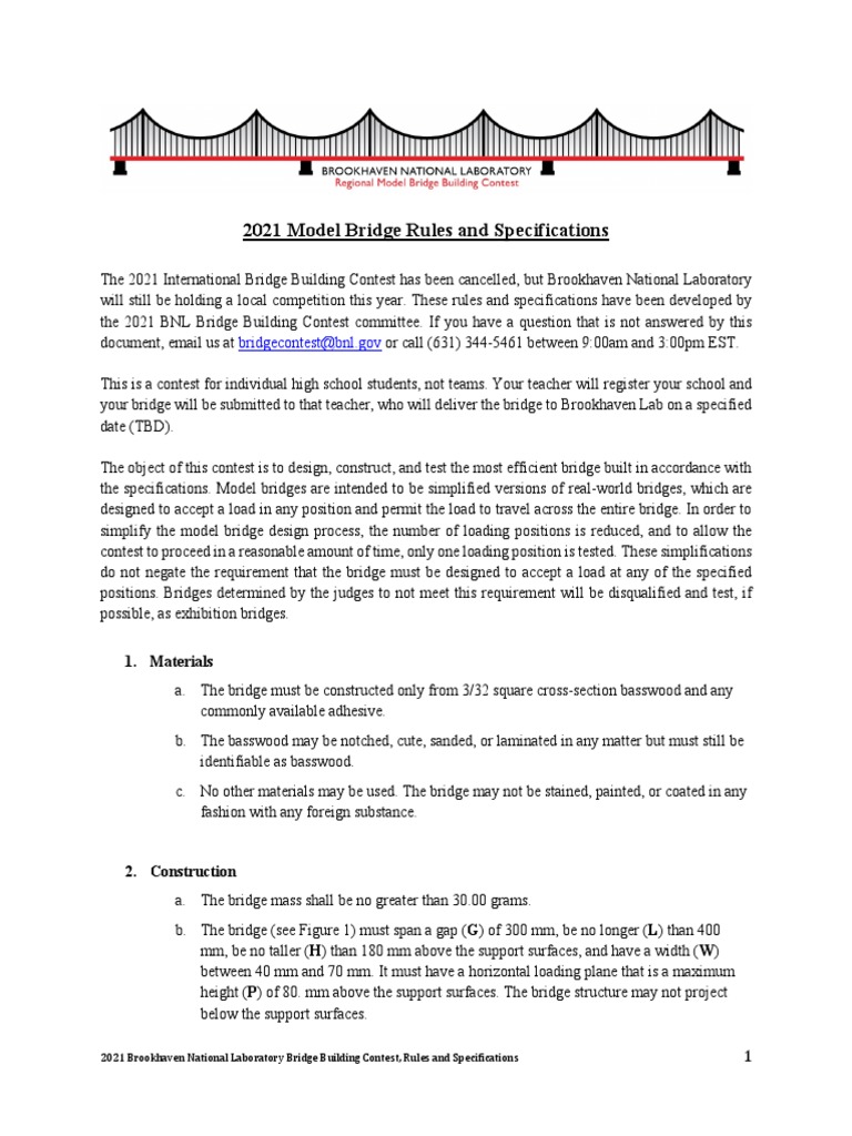 2021 BNL Bridge Building Contest Rules | PDF | Bridge