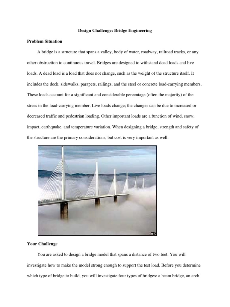 Design Challenge: Bridge Engineering Problem Situation | PDF | Bridge ...