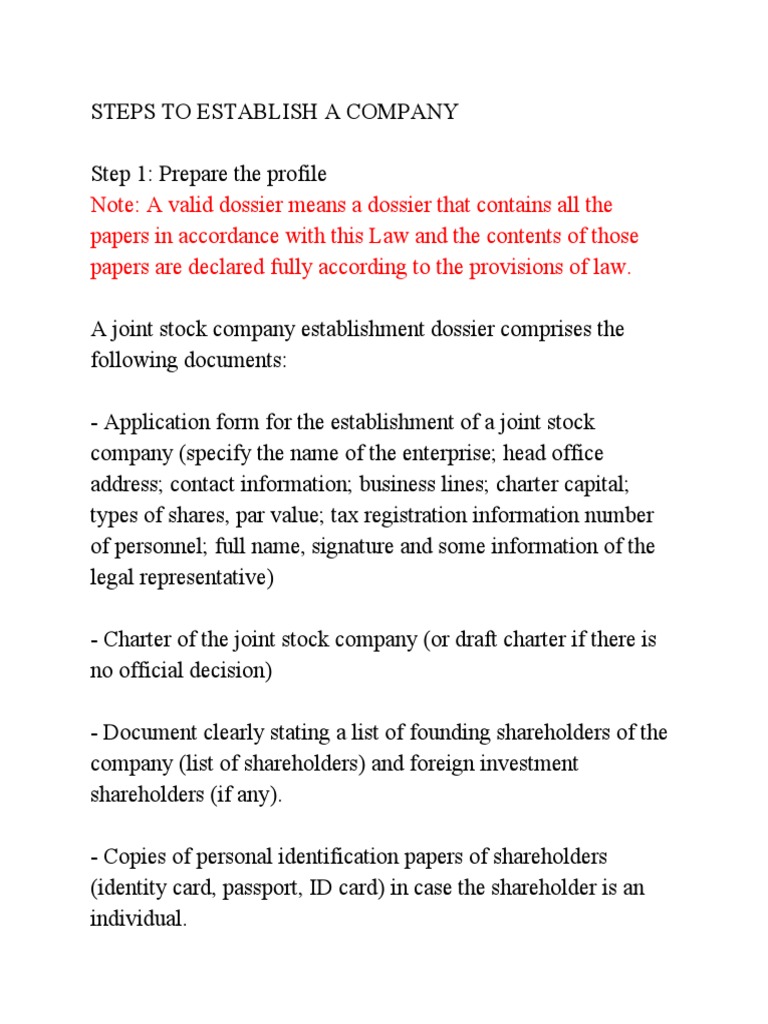 Steps To Establish A Company | PDF | Joint Stock Company | Identity ...