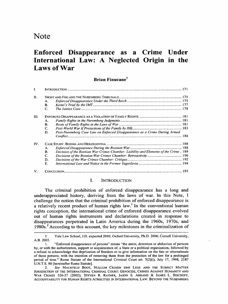 Enforced Disappearance As A Crime Under International Law | PDF | War ...