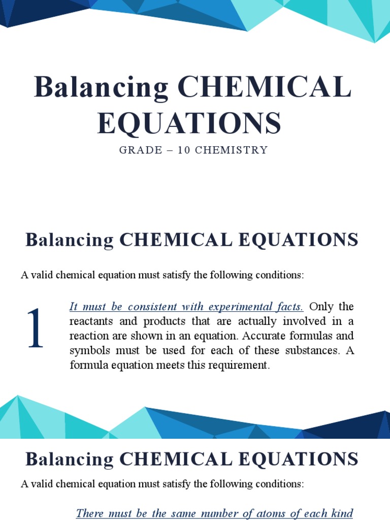 Balancing Chemical Equations Grade 10 Chemistry | PDF | Chemistry ...
