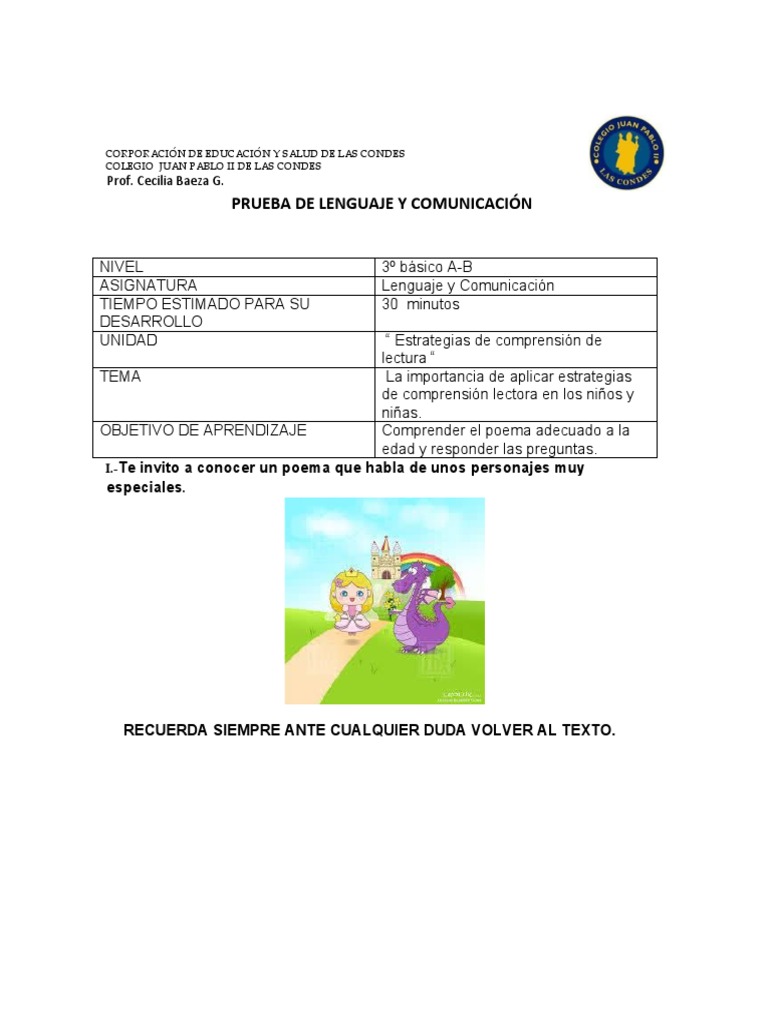 Comprensión Lectora: La Princesa y el Dragón | PDF