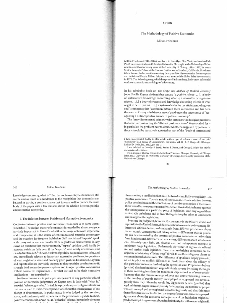 Friedman - 2008 - The Methodology or Positive Economics | PDF