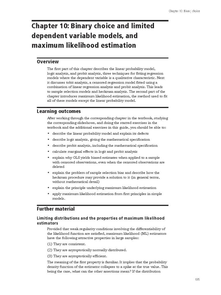 Chapter 10: Binary Choice and Limited Dependent Variable Models, and ...