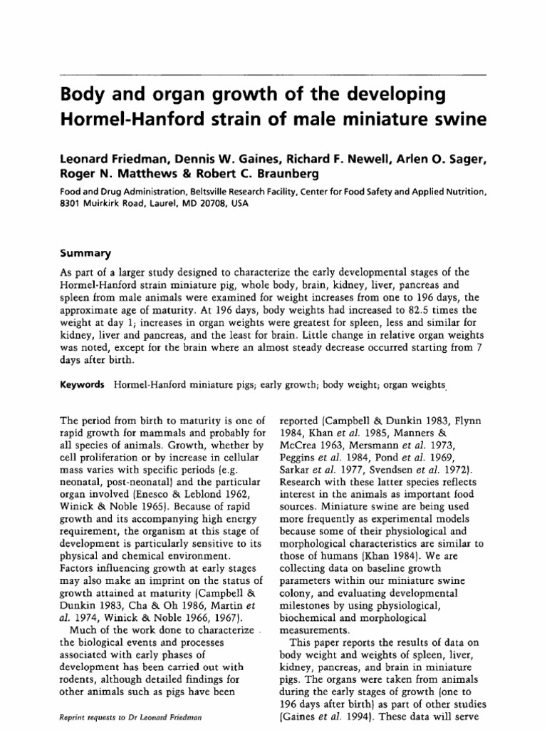 Body and Organ Growth of The Developing Hormel-Hanford Strain of Male ...